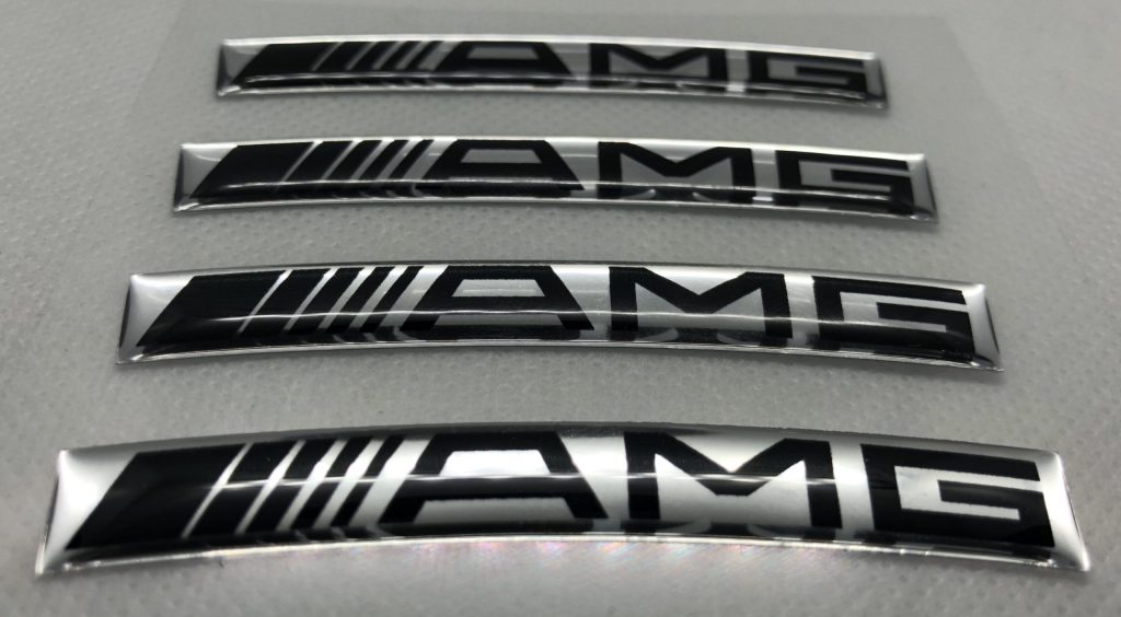 AMG Performance Rims 3D Domed Gel Stickers | 73x10mm Silver & Black ...