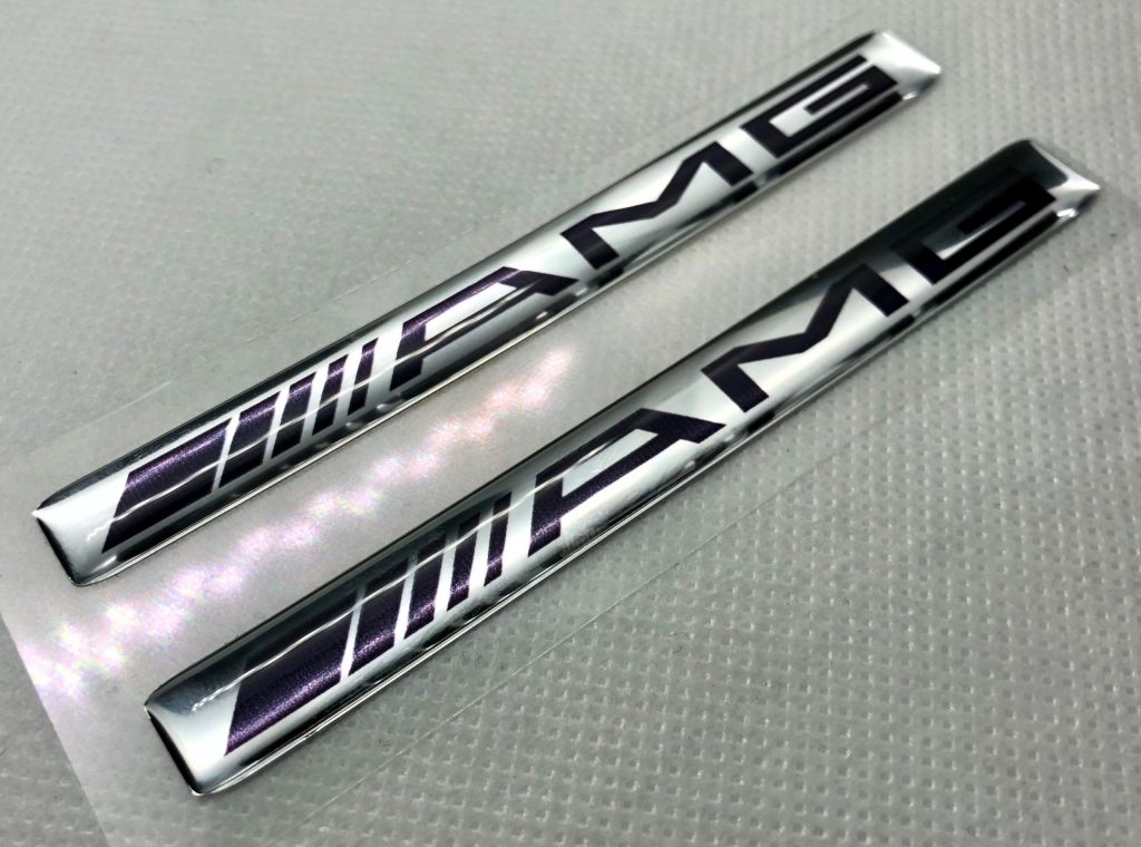 AMG Logo 3D Domed Gel Stickers | 60x10mm Silver & Black Decals | High ...