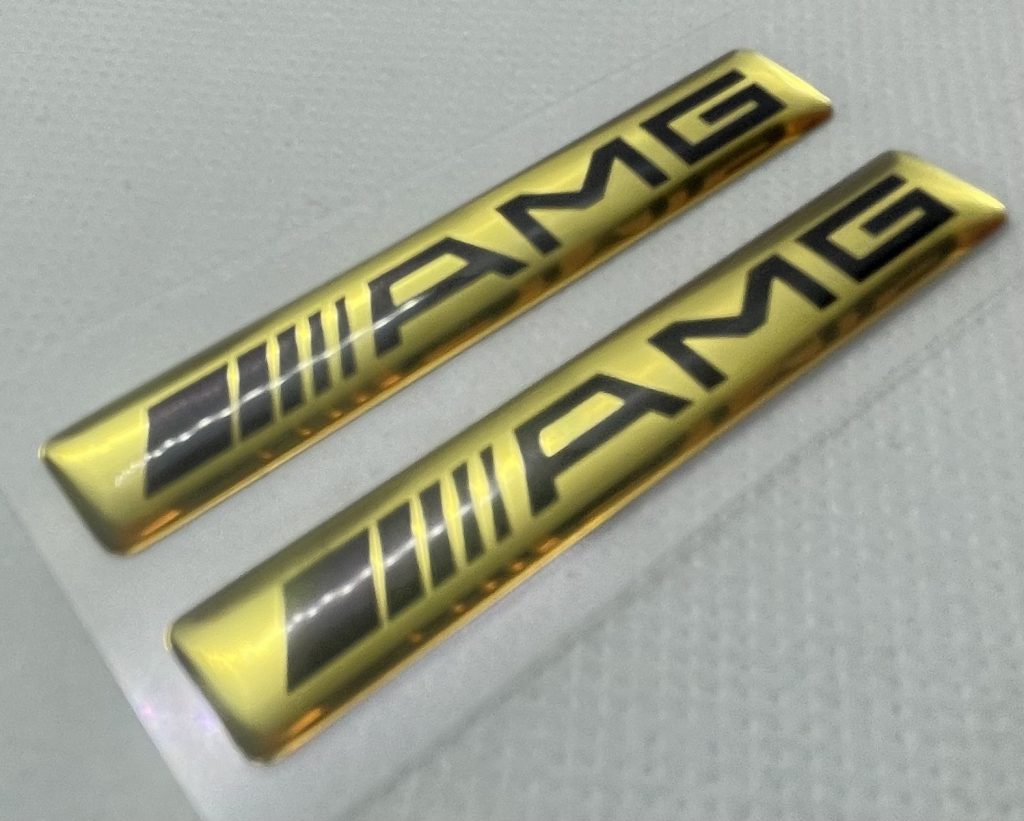AMG Logo 3D Domed Gel Stickers | 60x10mm Silver & Black Decals | High ...
