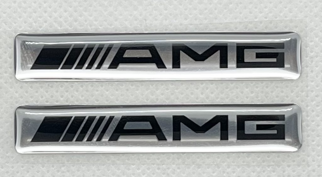 AMG Logo 3D Domed Gel Stickers | 60x10mm Silver & Black Decals | High ...