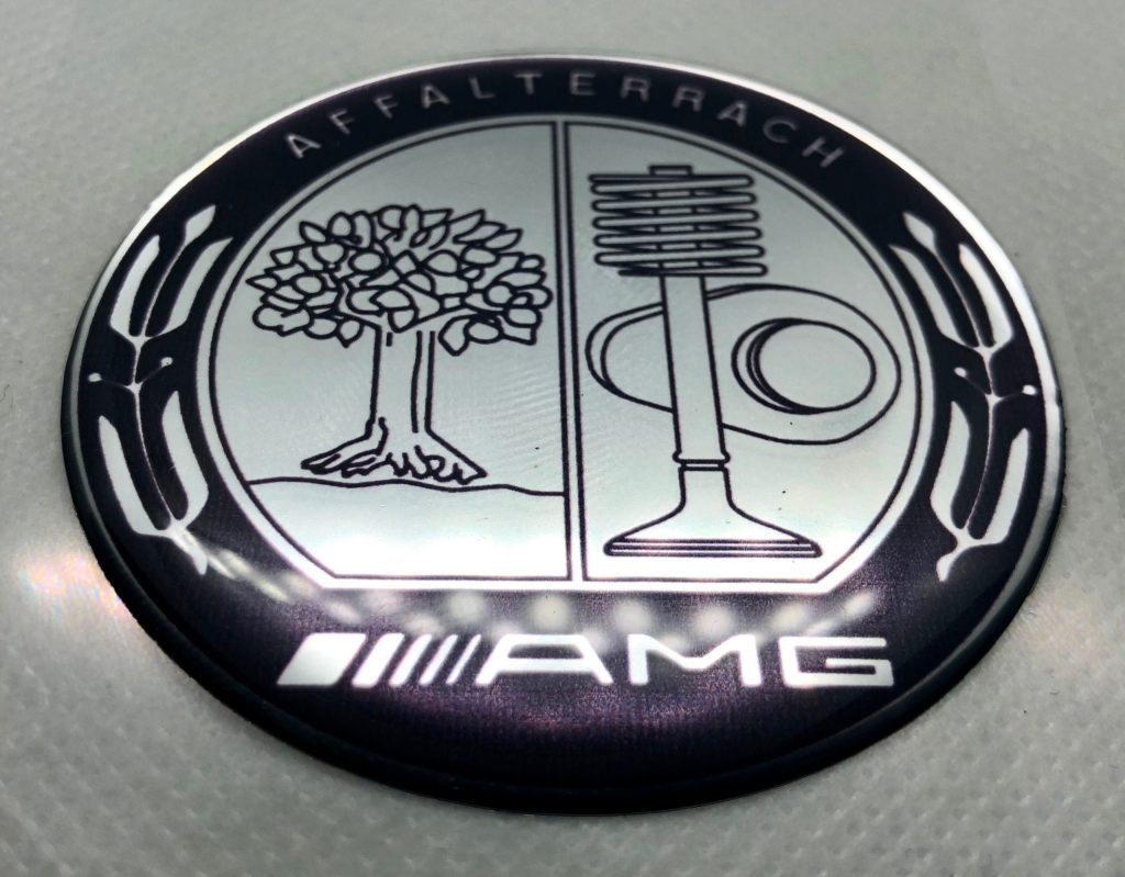 AMG Affalterbach Logo 3D Domed Gel Sticker | 50mm Round Silver & Black Decal | High-Quality ...