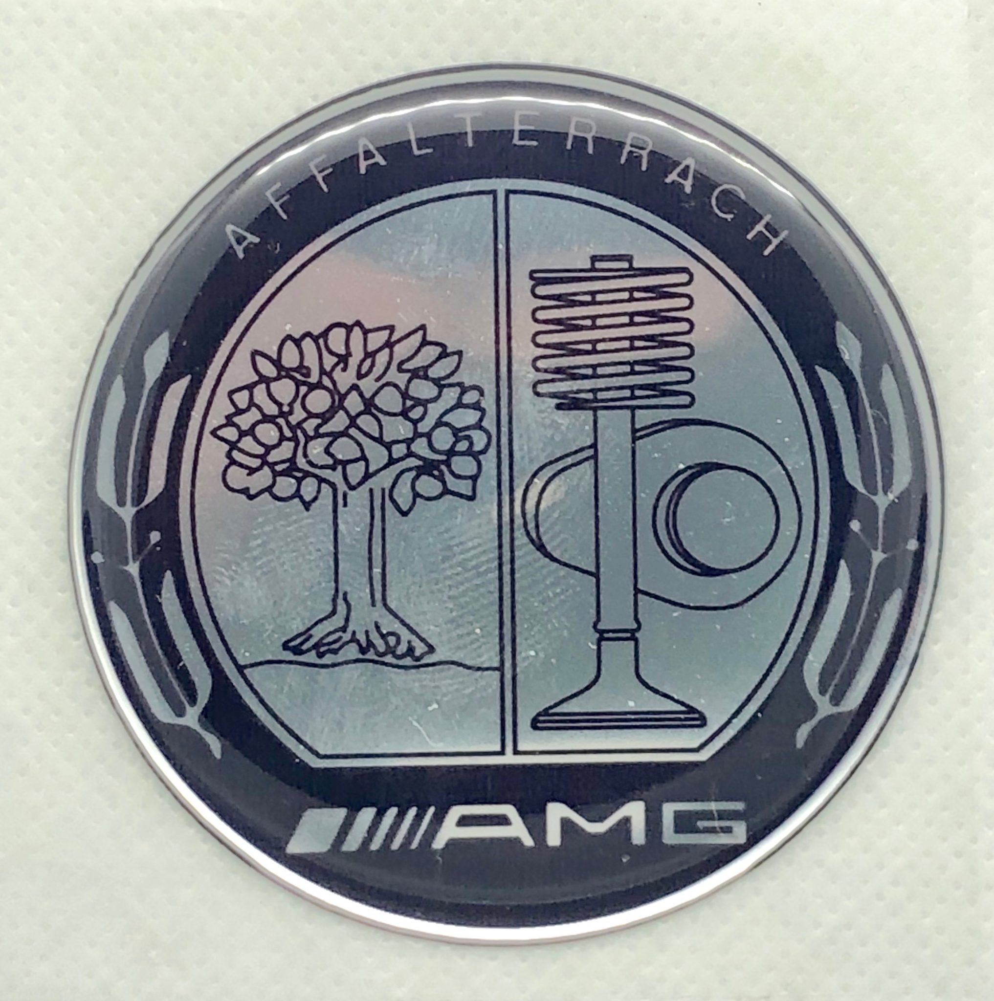 AMG Affalterbach Logo 3D Domed Gel Sticker | 50mm Round Silver & Black ...