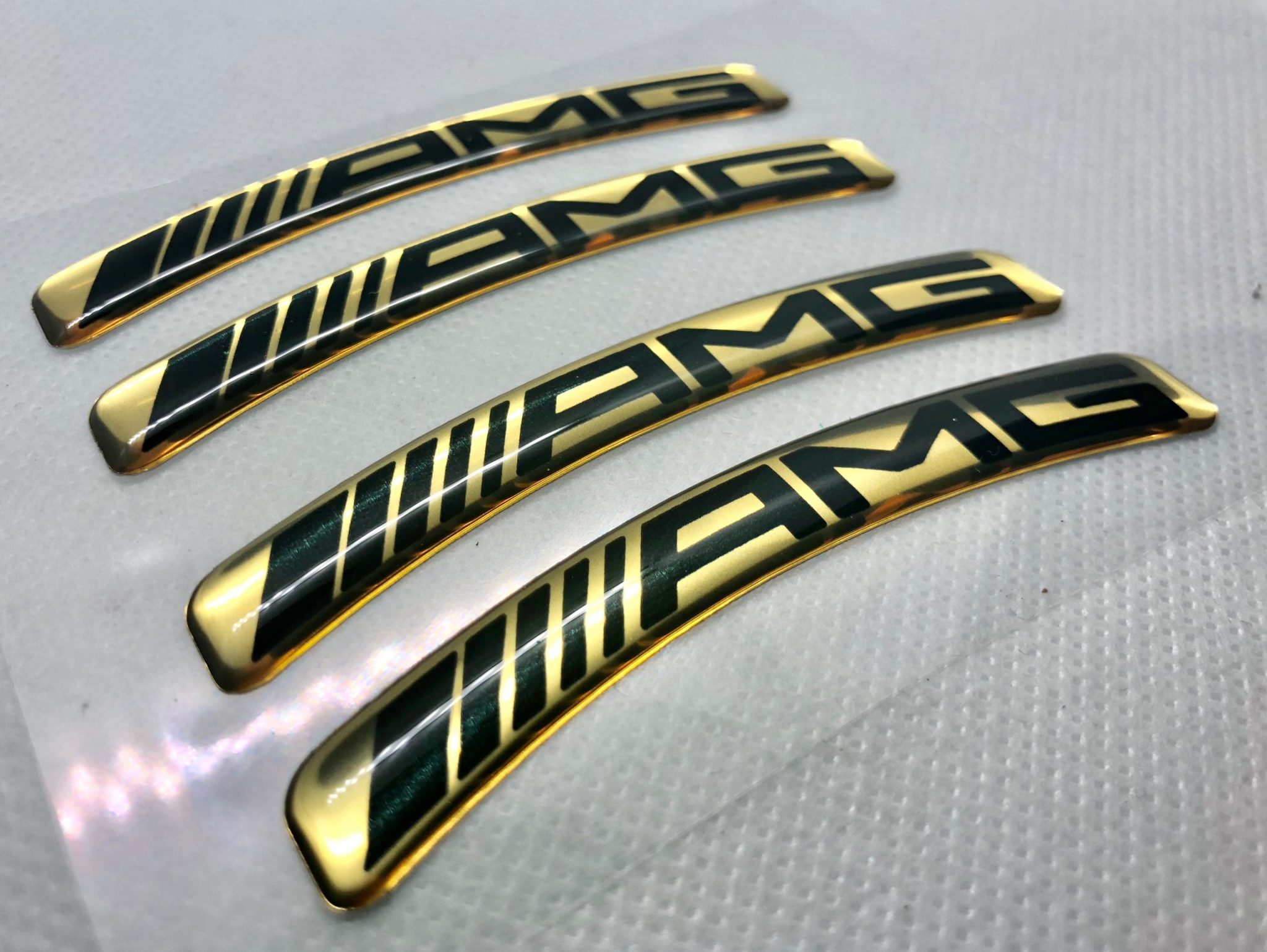 AMG Curved Logo 3D Domed Gel Stickers | 77x10mm Silver & Black Decals ...