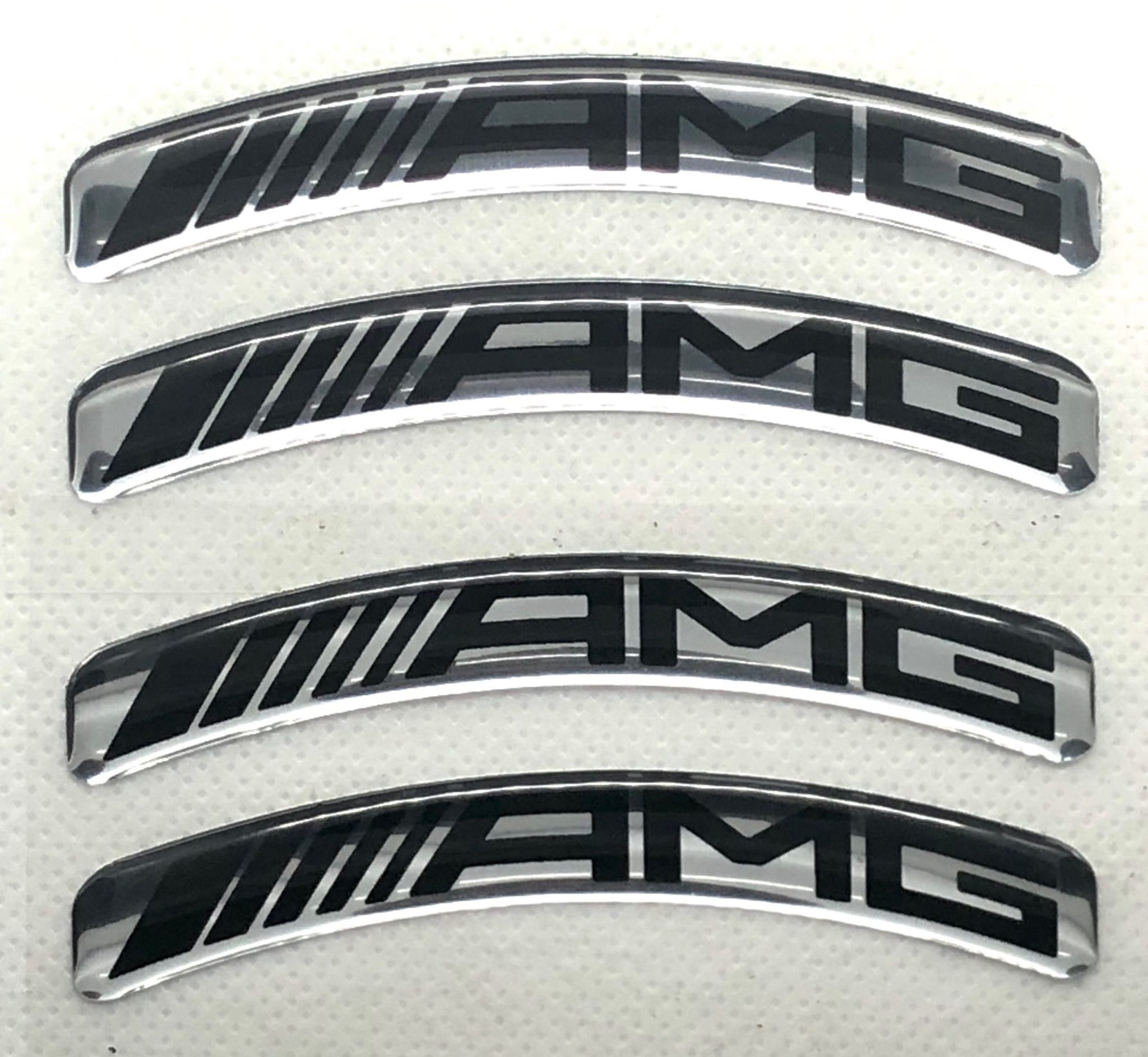 AMG Curved Logo 3D Domed Gel Stickers | 77x10mm Silver & Black Decals ...